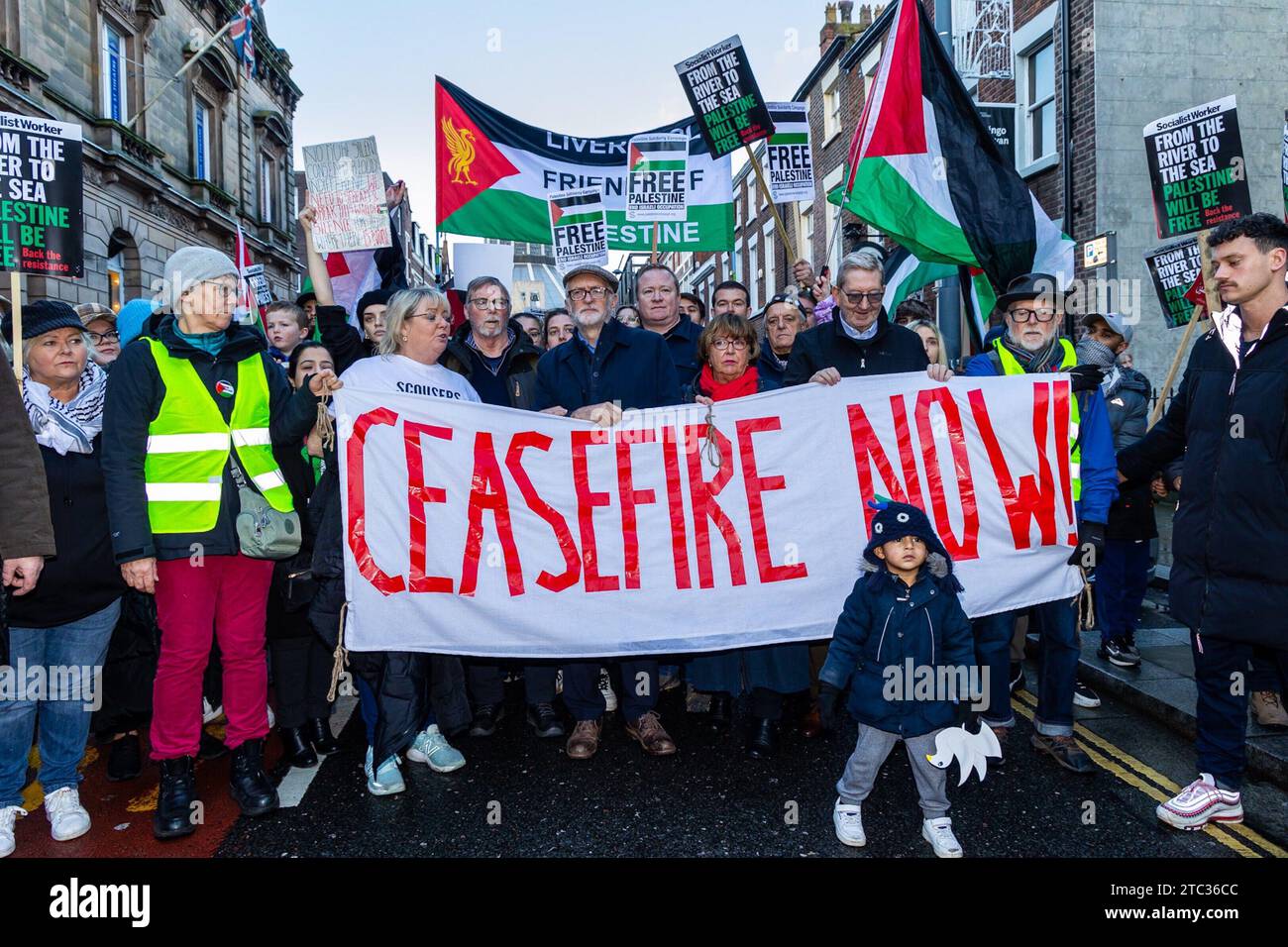 Liverpool, UK, 10 Dec 2023, Ceasefire now in Palestine protest. Jeremy ...