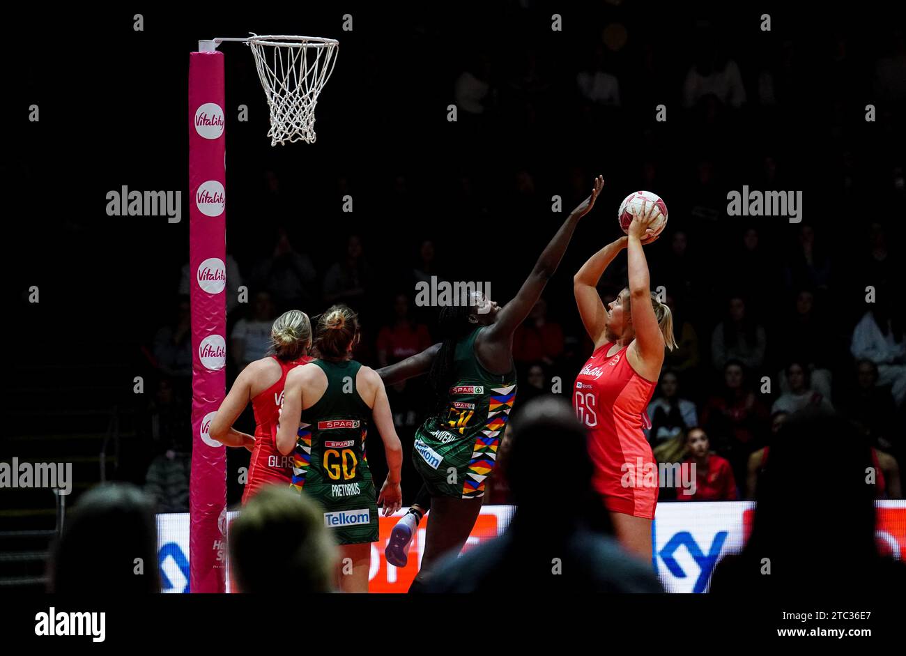 England's Eleanor Cardwell shoots during the Vitality Netball ...