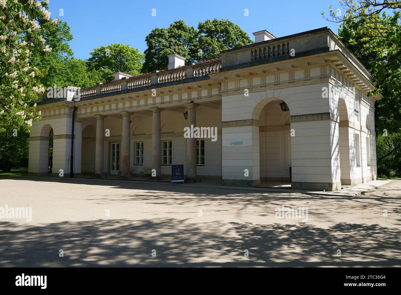Old guardhouse in Warsaw European capital city in Poland, clear blue ...