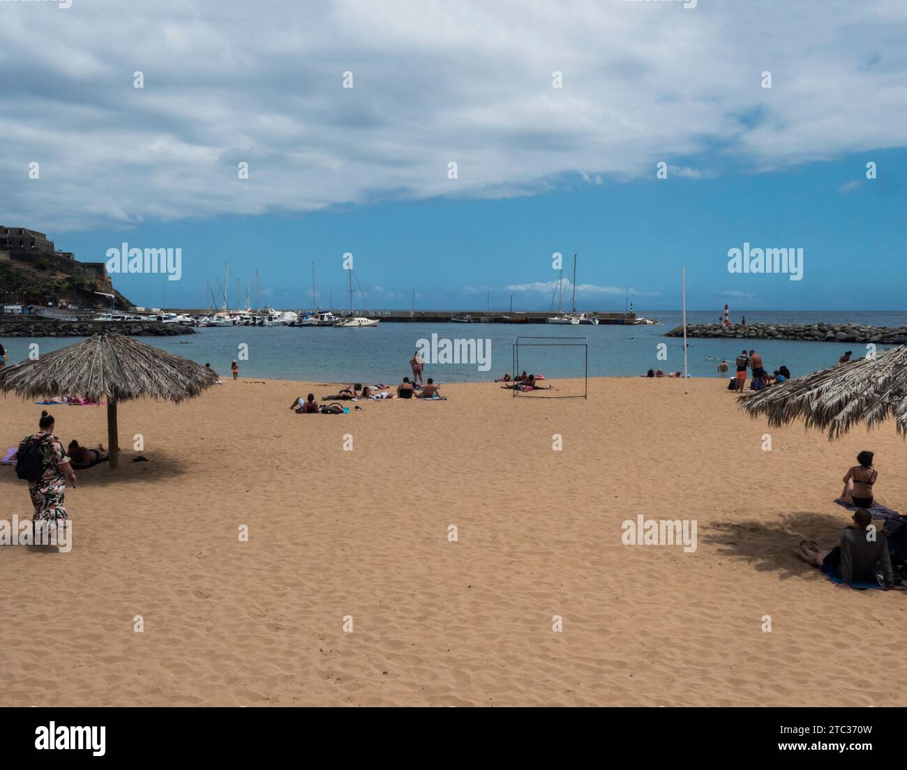Machico, Madeira, Portugal, May 17, 2022: People relaxing and swimming ...