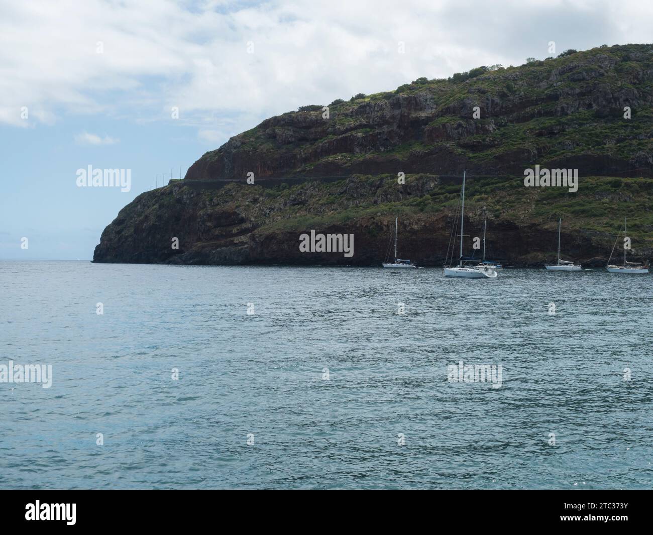 Sailing ships and yachts at Machico bay, Madeira, Portugal. Machico is ...