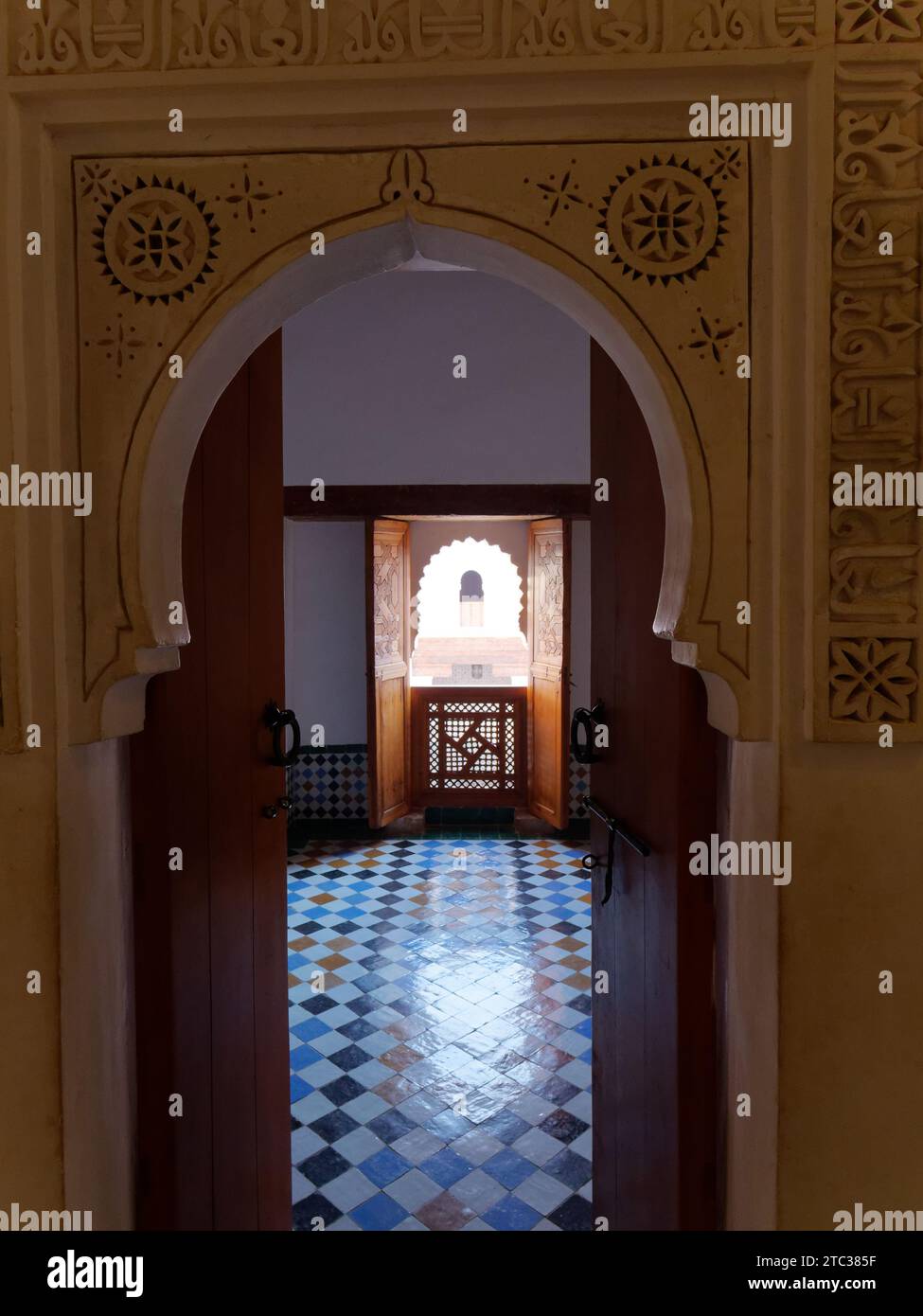 Ben Youssef Medersa historic Islamic school/college Marrakesh aka Marrakech with Mosque, Morocco ...