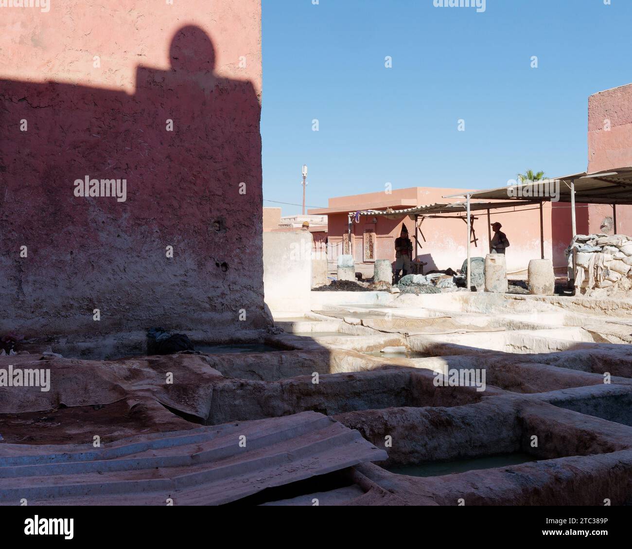 Workers at the Tannery in the city of Marrakesh aka Marrakech with ...