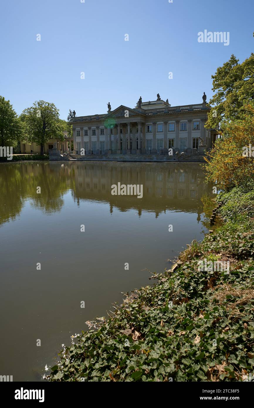 Lake with palace on isle in Warsaw European capital city in Masovian in ...