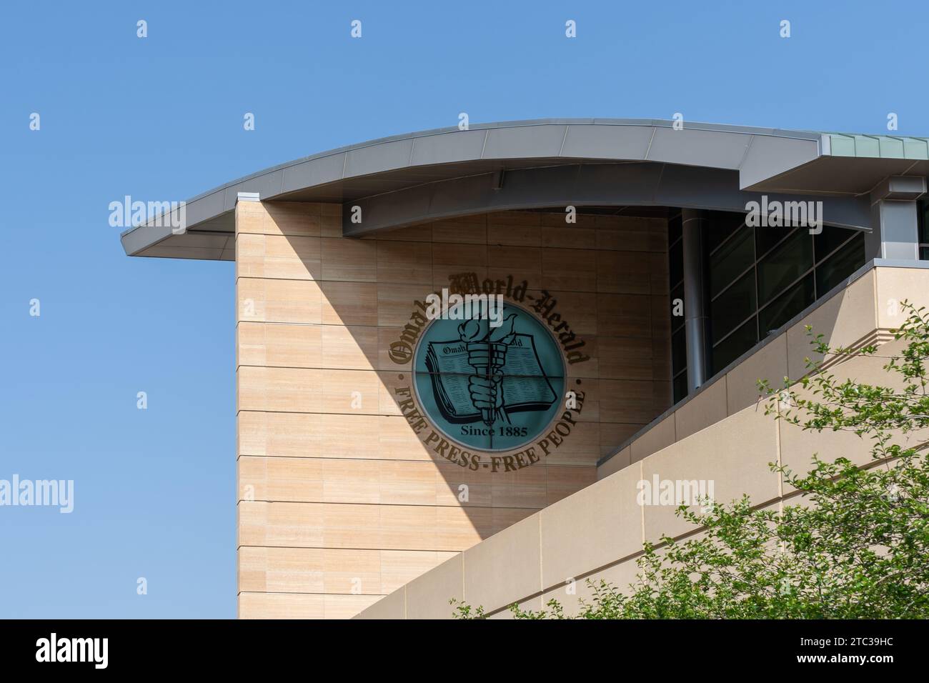 Omaha World-Herald logo sign on the building in Omaha, Nebraska, USA ...