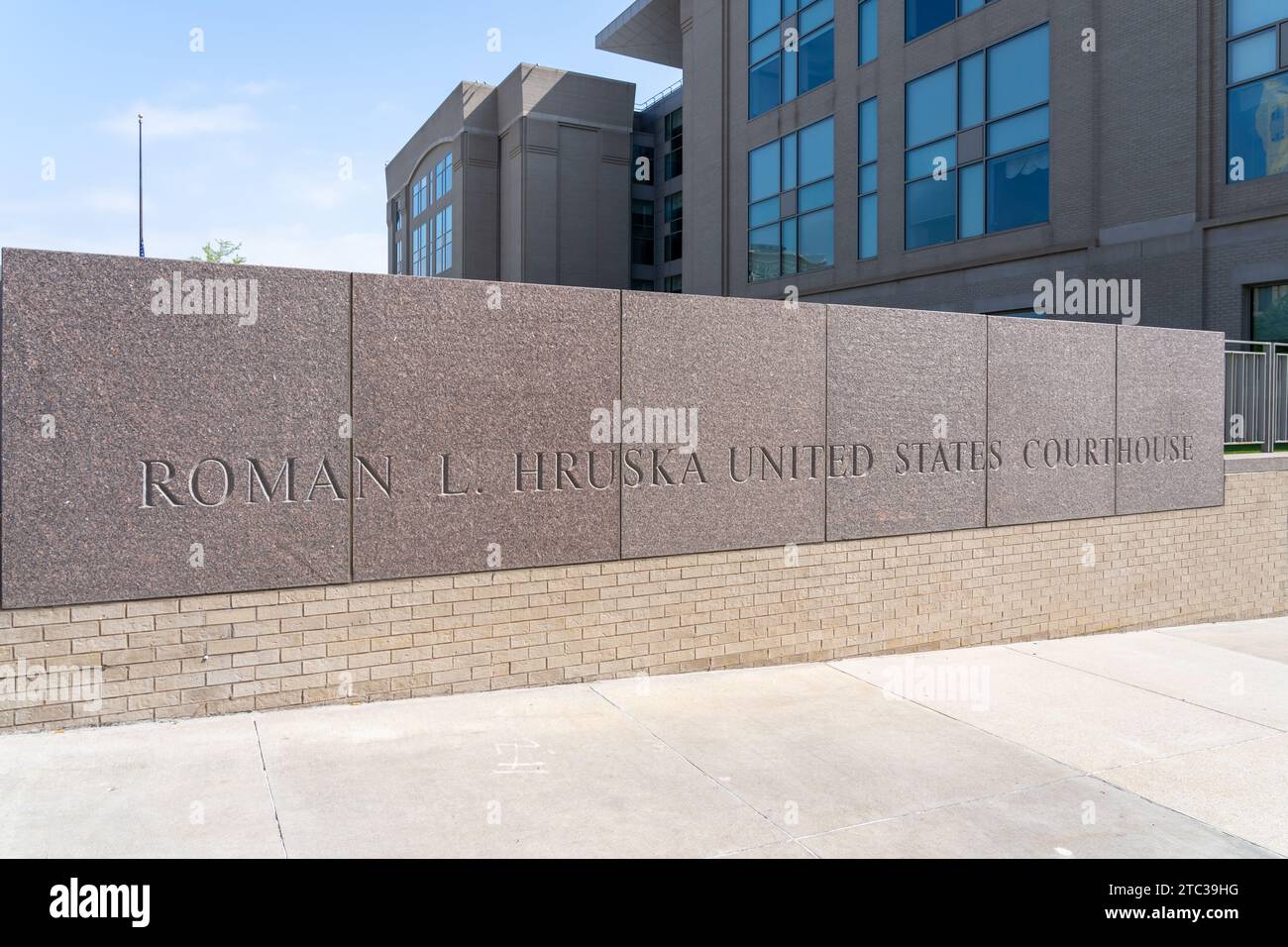 Roman L. Hruska United States Courthouse signage is shown in Omaha ...