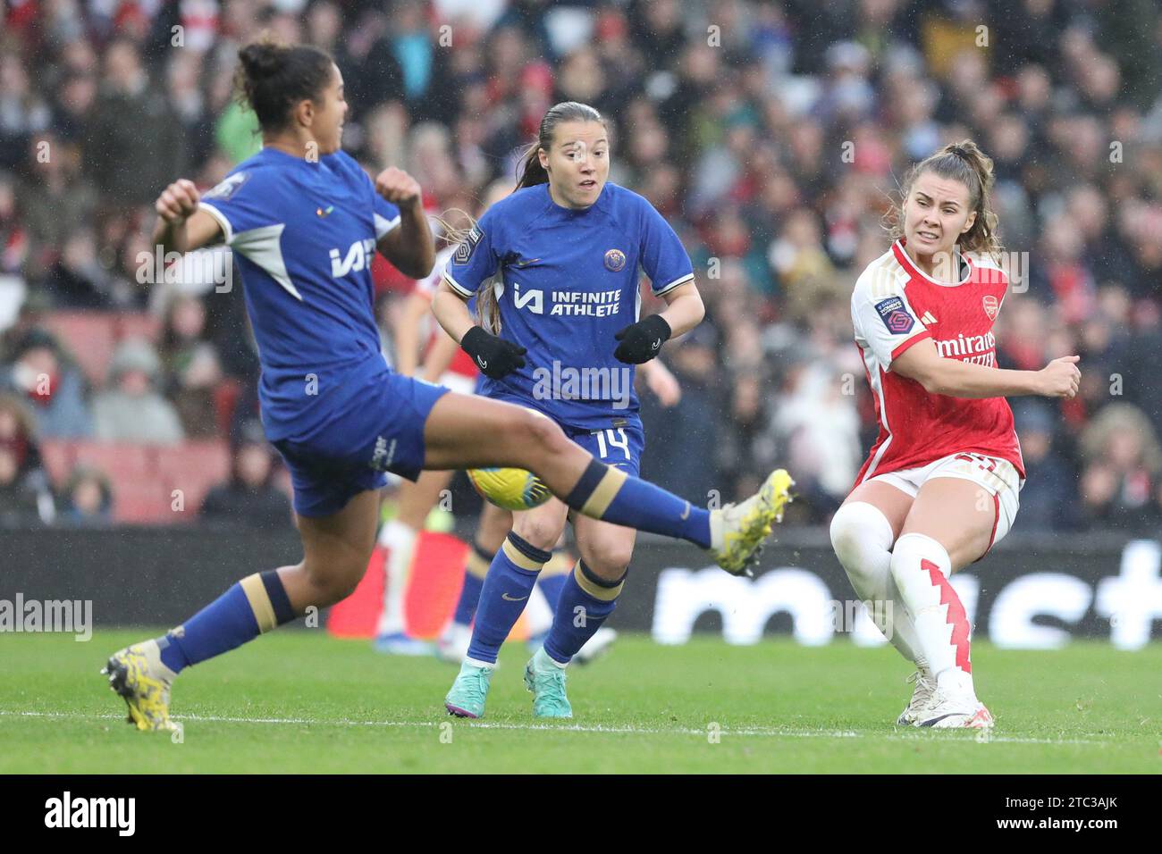 London, UK. 10th Dec, 2023. Victoria Pelova of Arsenal Women shoots at ...