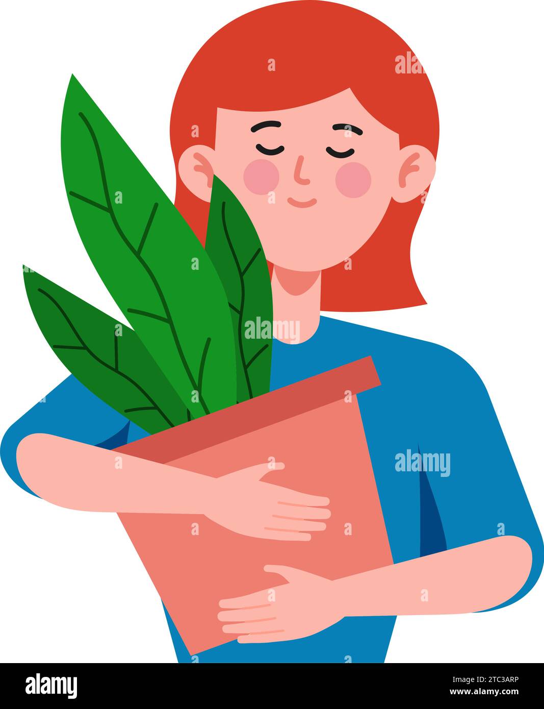 hug day illustration with woman hugging a plant Stock Vector Image ...