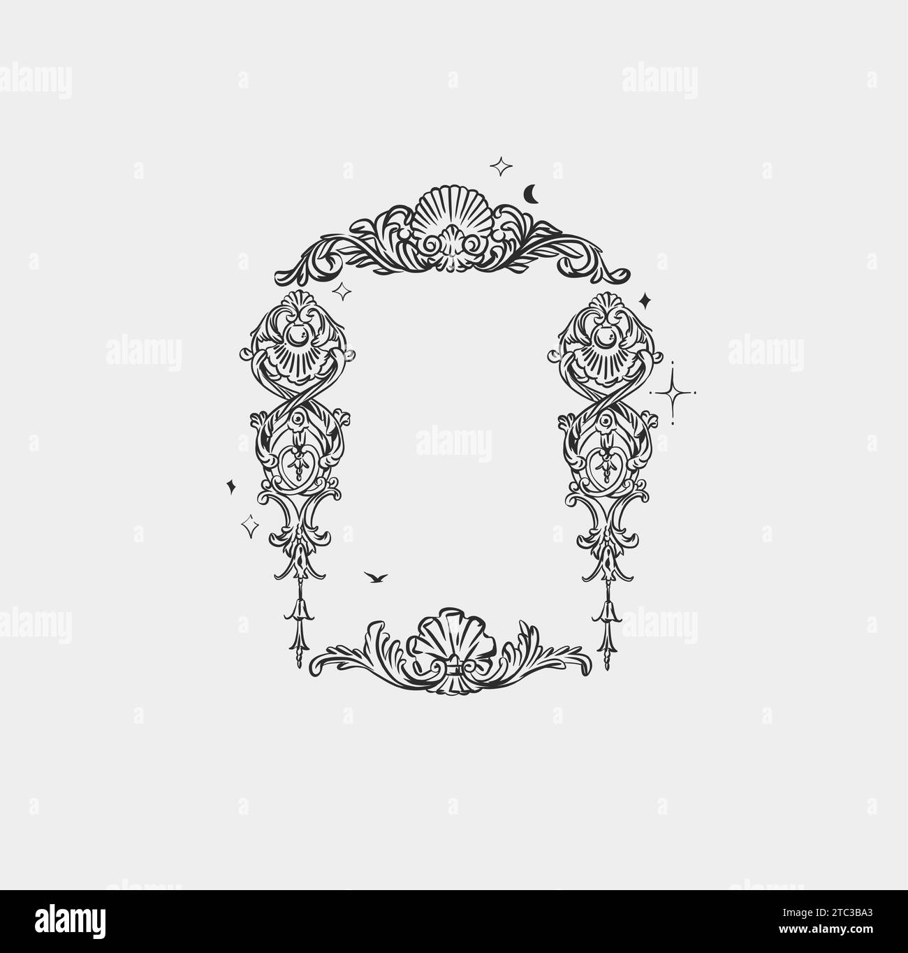 Hand drawn vector abstract outline,graphic,line vintage baroque ...