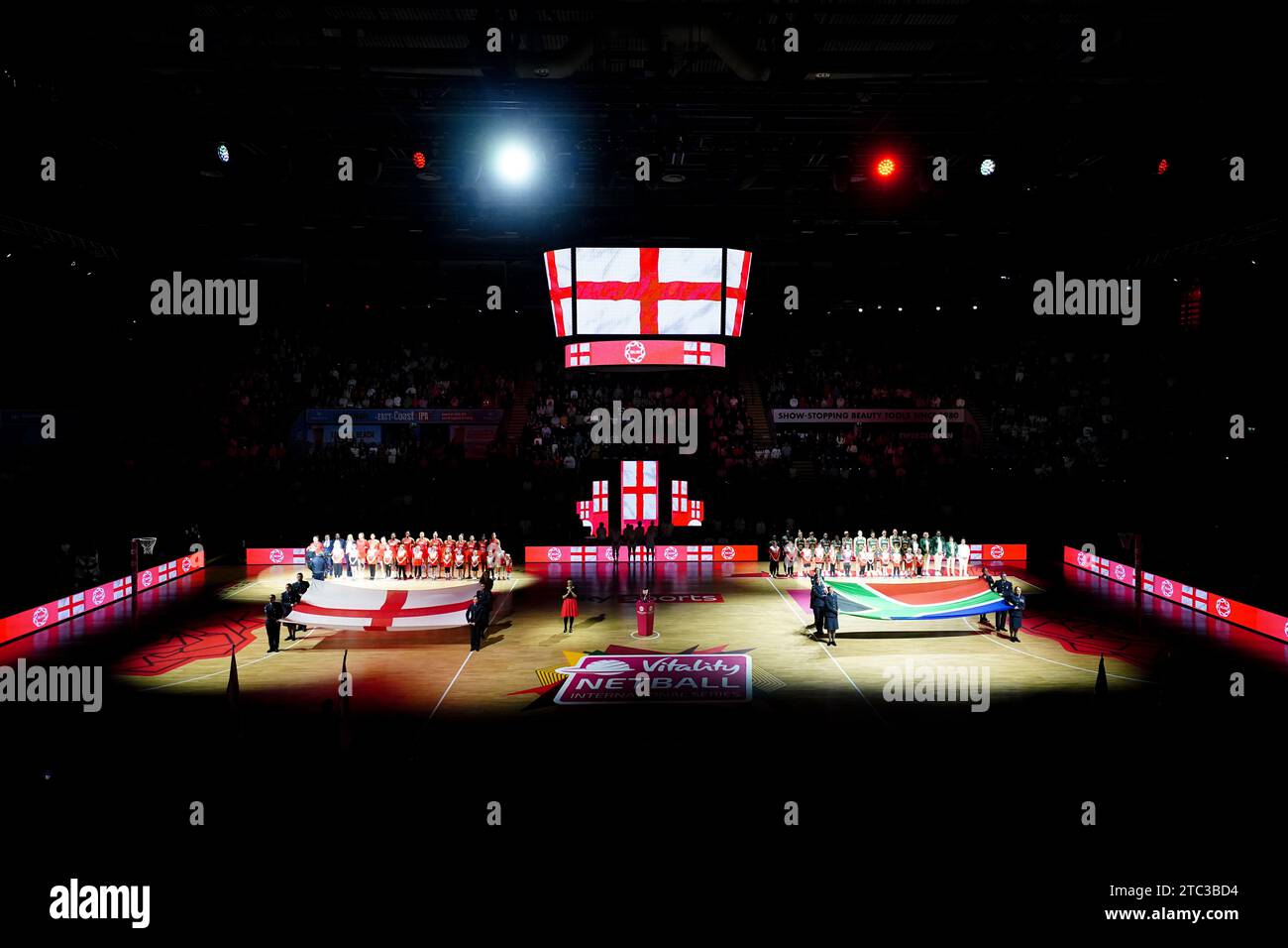 England and South Africa line up for the national anthems before the ...