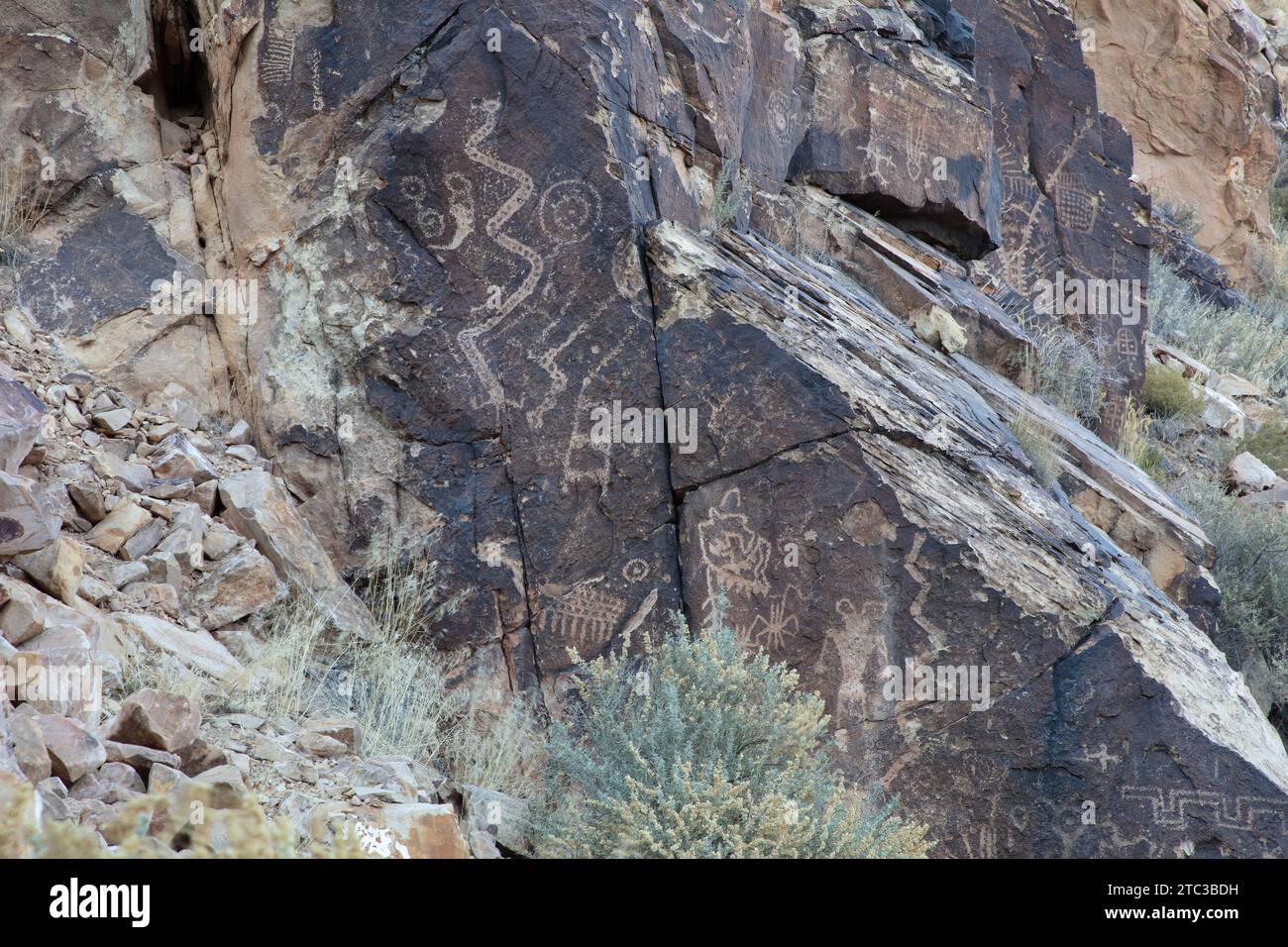 Petroglyphs written by the Hopi Indians at Parowan Gap, Utah. Symbols ...