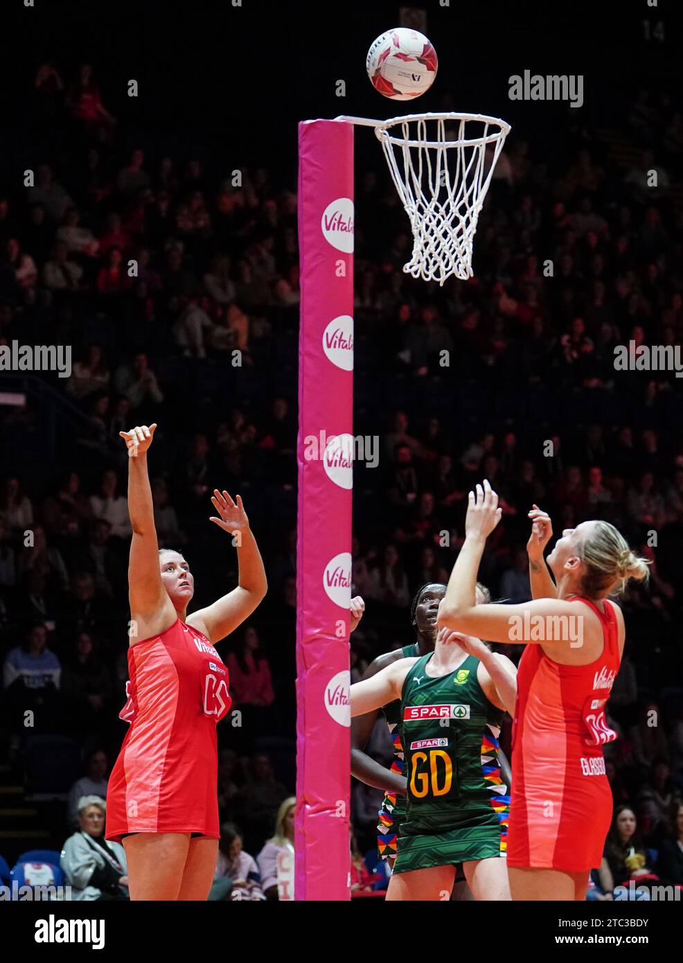 England's Eleanor Cardwell shoots during the Vitality Netball ...
