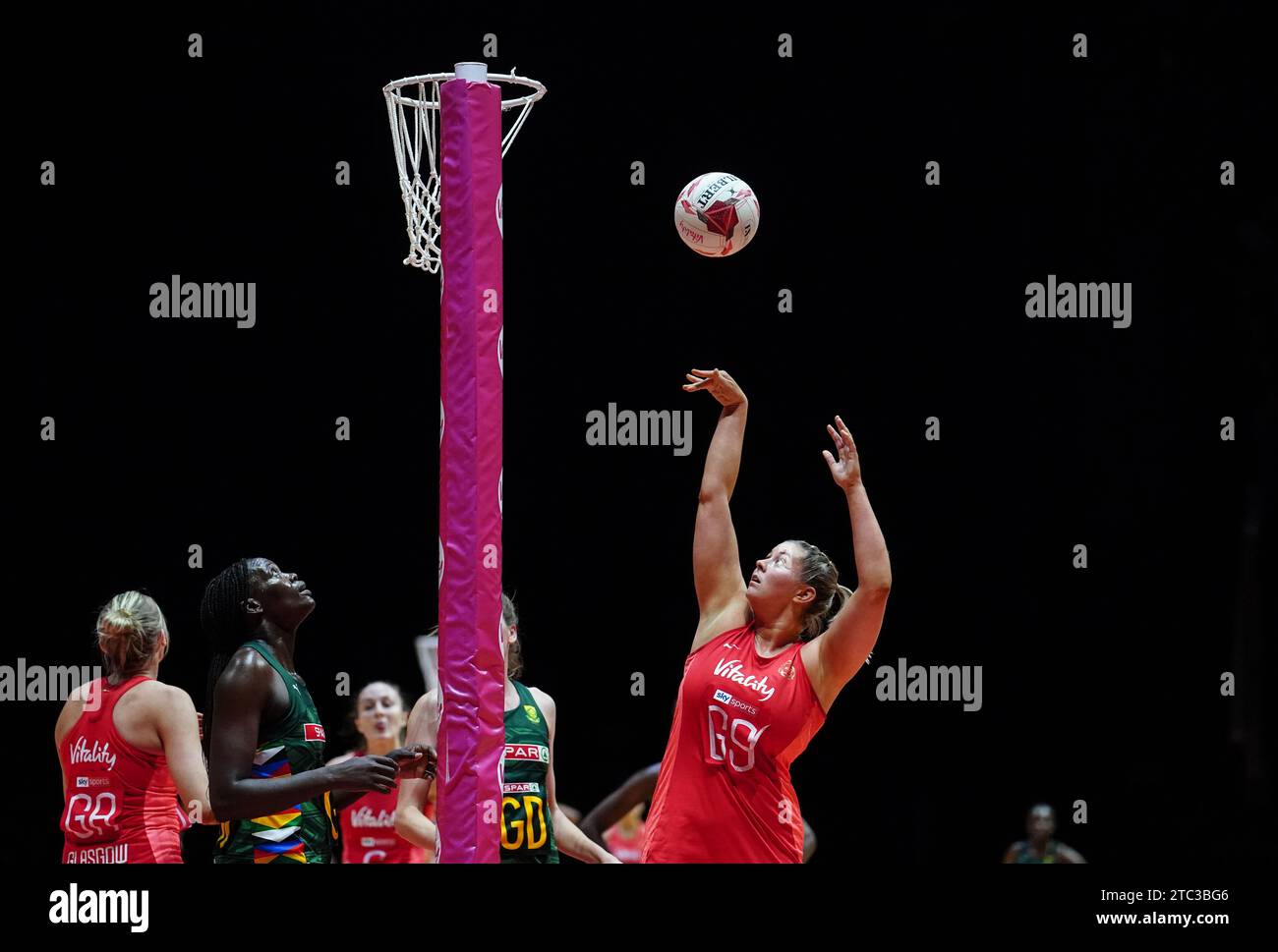 England's Eleanor Cardwell shoots during the Vitality Netball ...