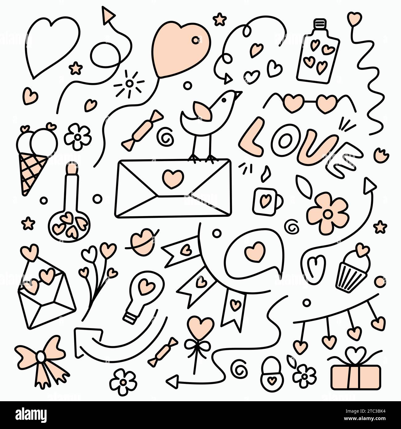 Set for Valentine s Day. Elements for design. doodle illustration in flat style. Isolated ...