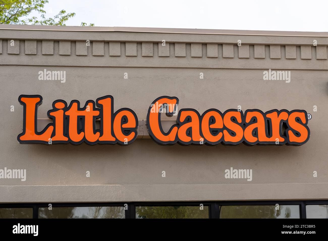 Close up of Little Caesars logo sign on the building. Salt Lake City ...