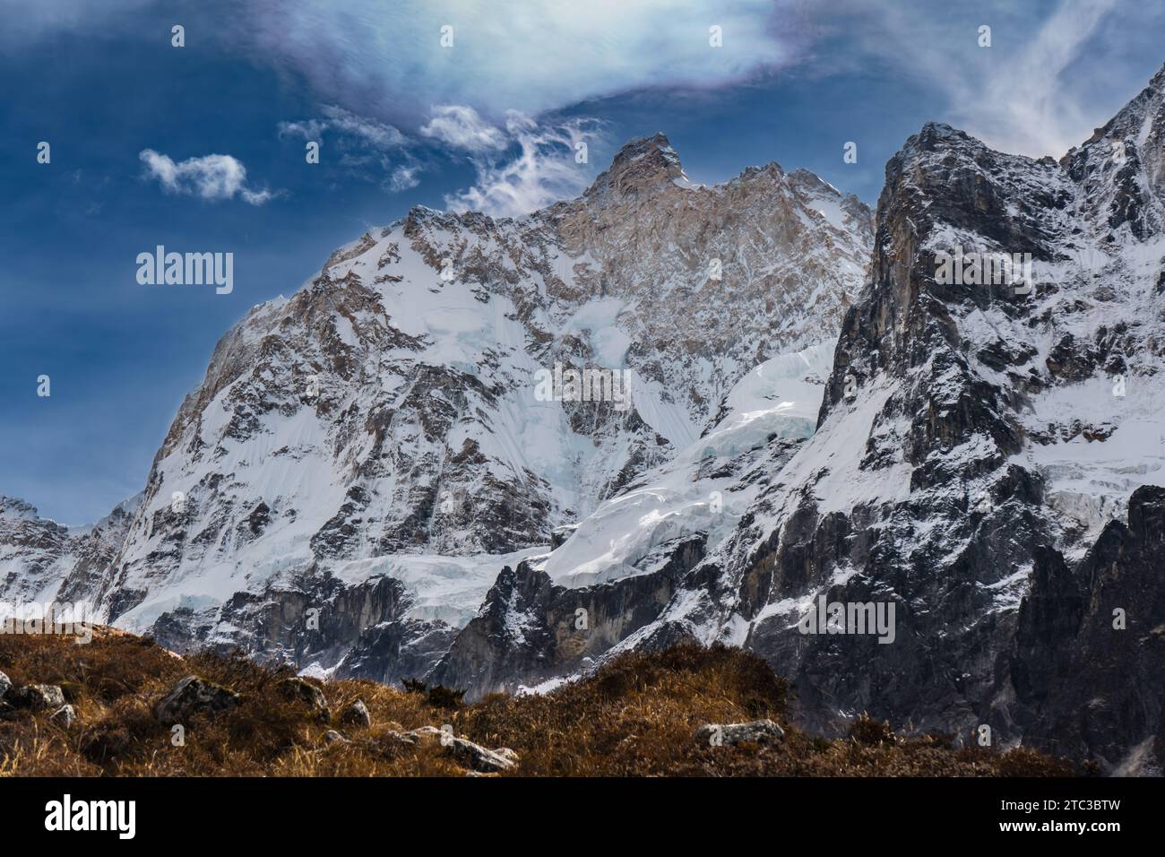 Mt. Kumbhakarna seen from Jannu Base Camp in the Himalayas of Taplejung ...