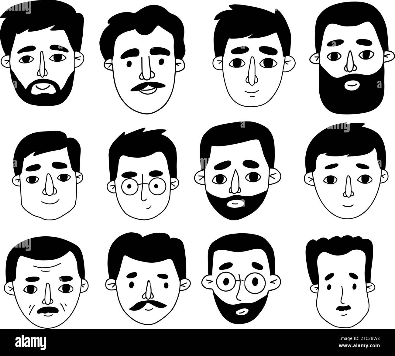 Men portraits Male doodles set Isolated vector Collection hand drawn ...