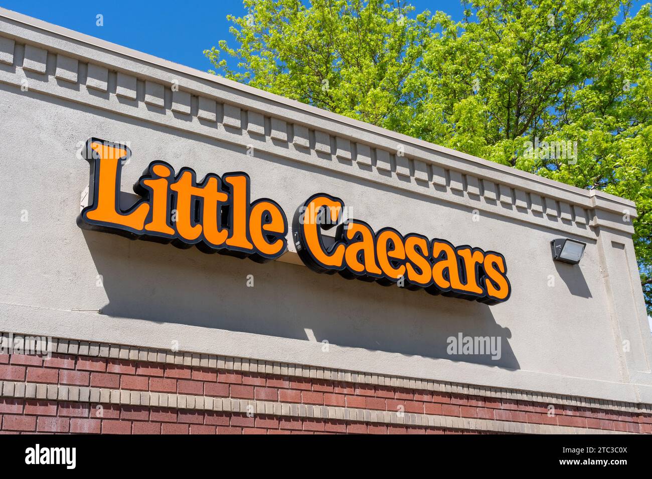Close up of Little Caesars logo sign on the building. Salt Lake City ...