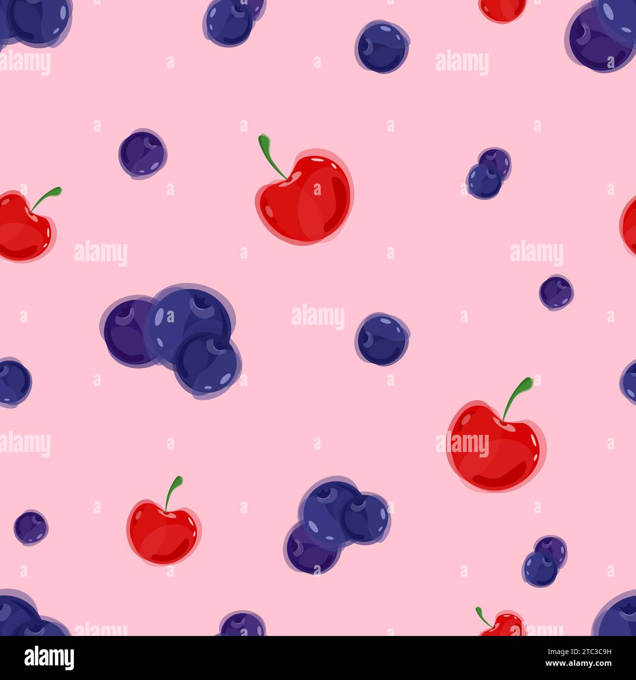 Juicy pattern with blue blueberries and red cherries in different sizes ...