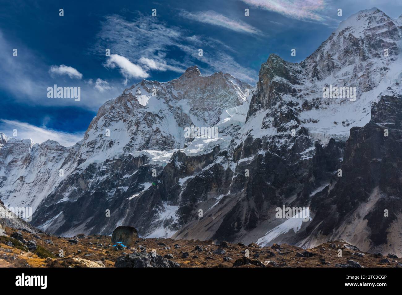 Mt. Kumbhakarna seen from Jannu Base Camp in the Himalayas of Taplejung ...