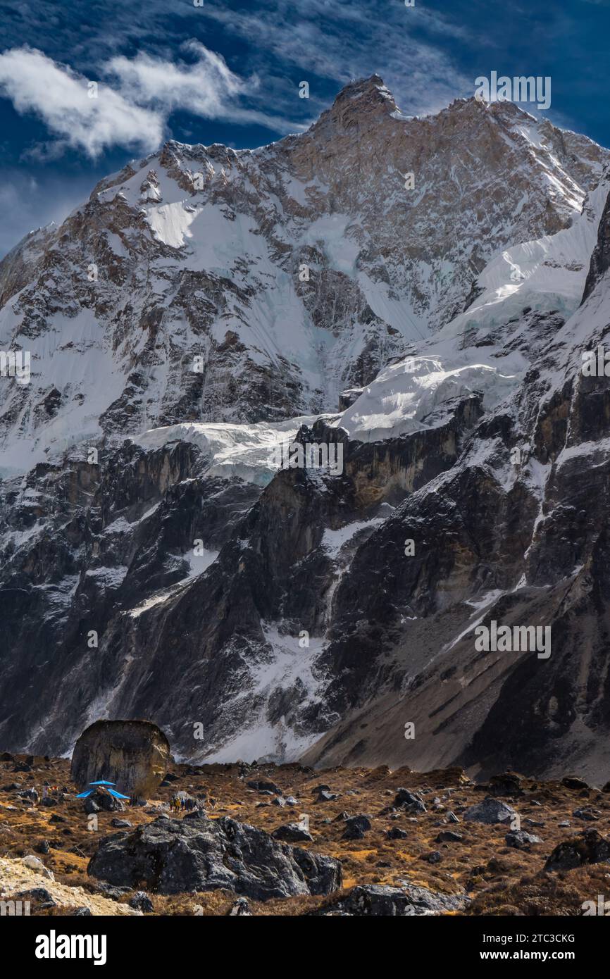 Mt. Kumbhakarna seen from Jannu Base Camp in the Himalayas of Taplejung ...