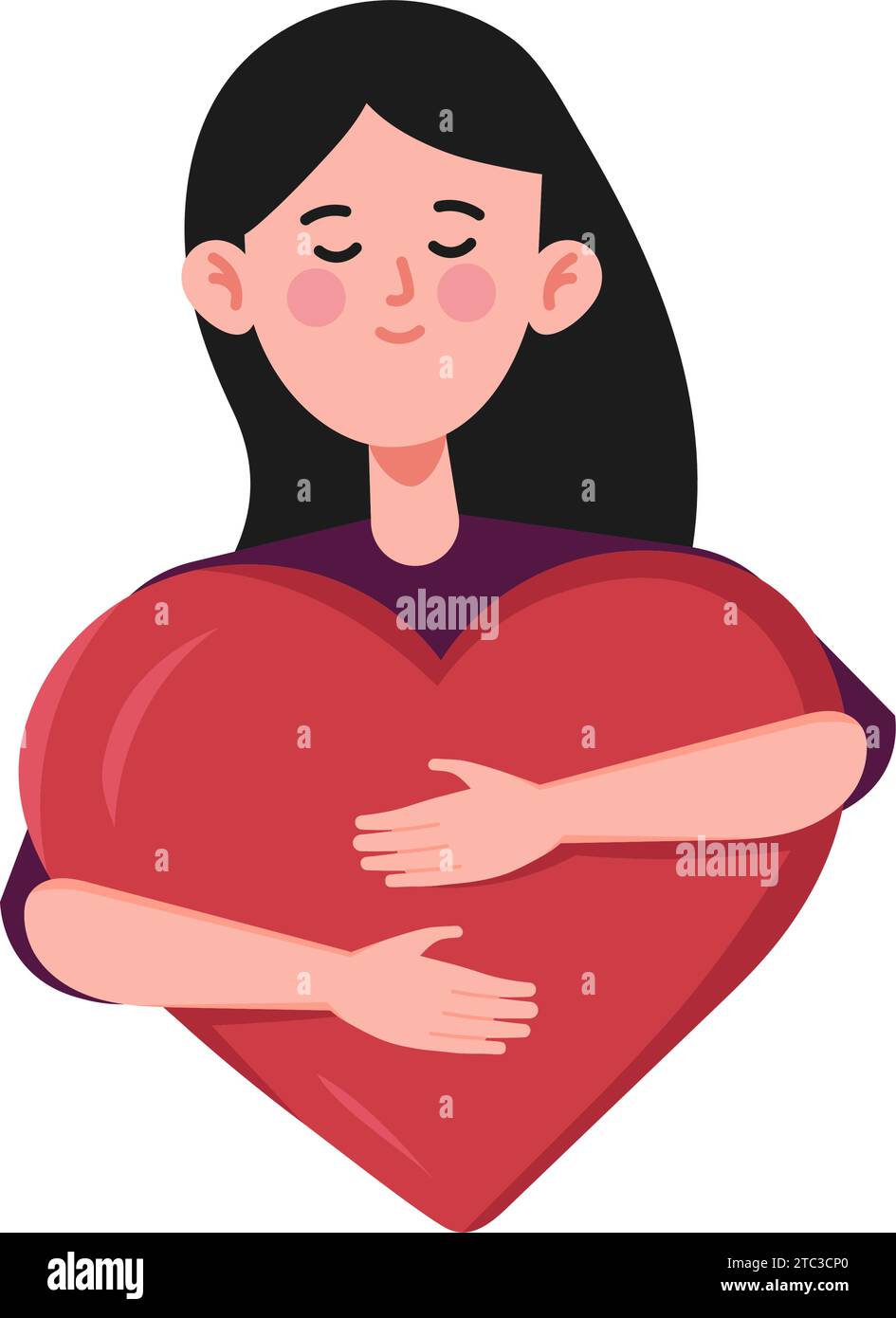 hug day illustration with woman hugging a heart Stock Vector Image ...
