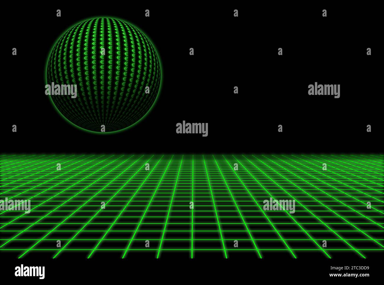 3d triangle grid from the 80s with a hovering sphere above mapped with ...