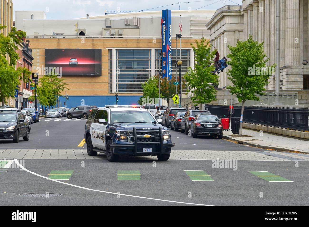 Metro Police SUV driving with lights flashing on a call outside the ...