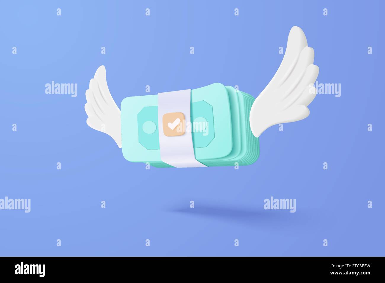 3D banknote floating currency on blue background. banknote with wings ...