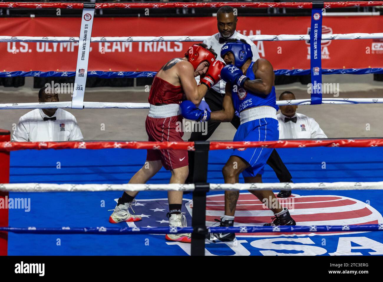 Nathan Lugo (red) fights Obed Bartee-El (blue) during the Olympic ...