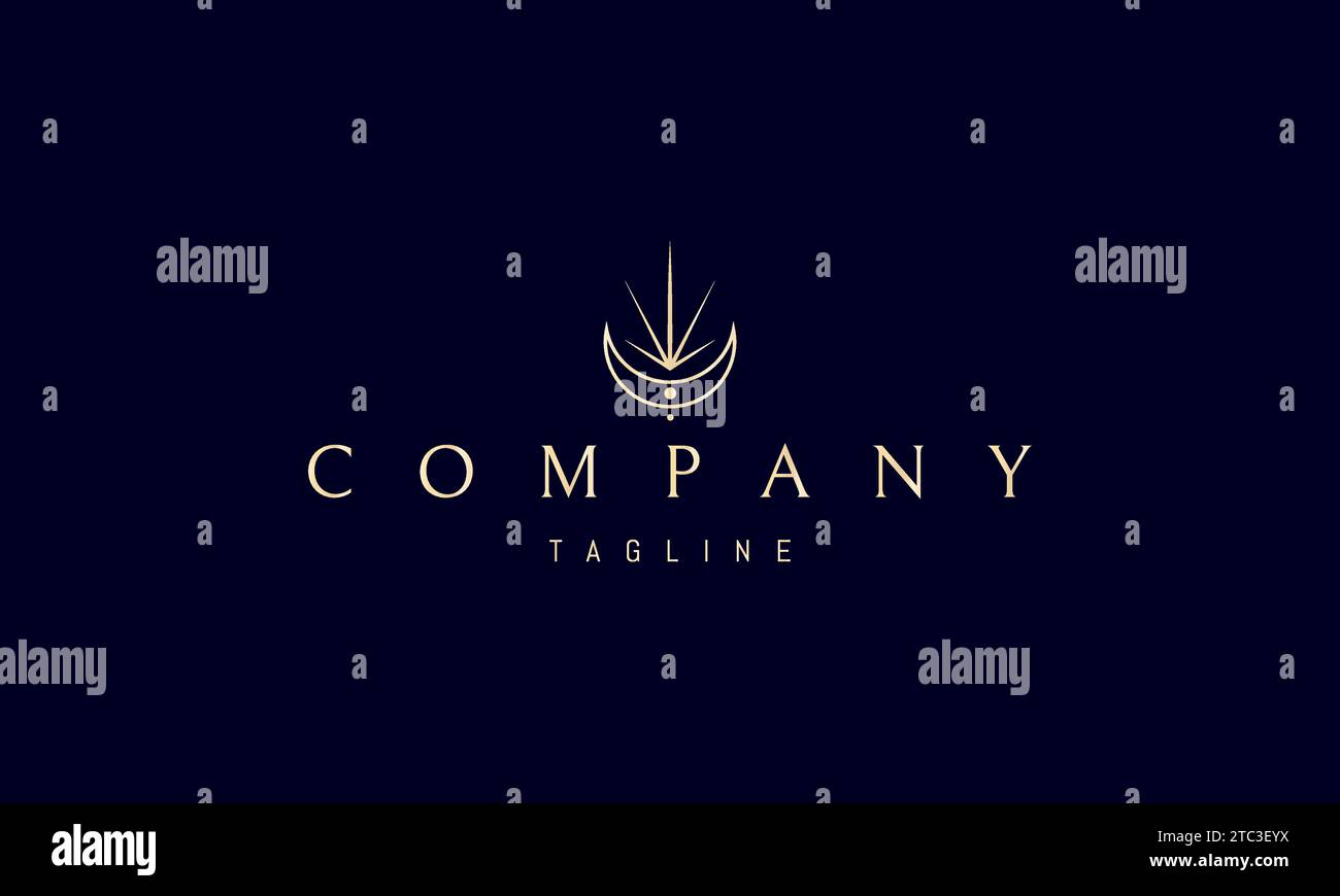 A vector golden logo with an abstract image of an inverted crescent ...