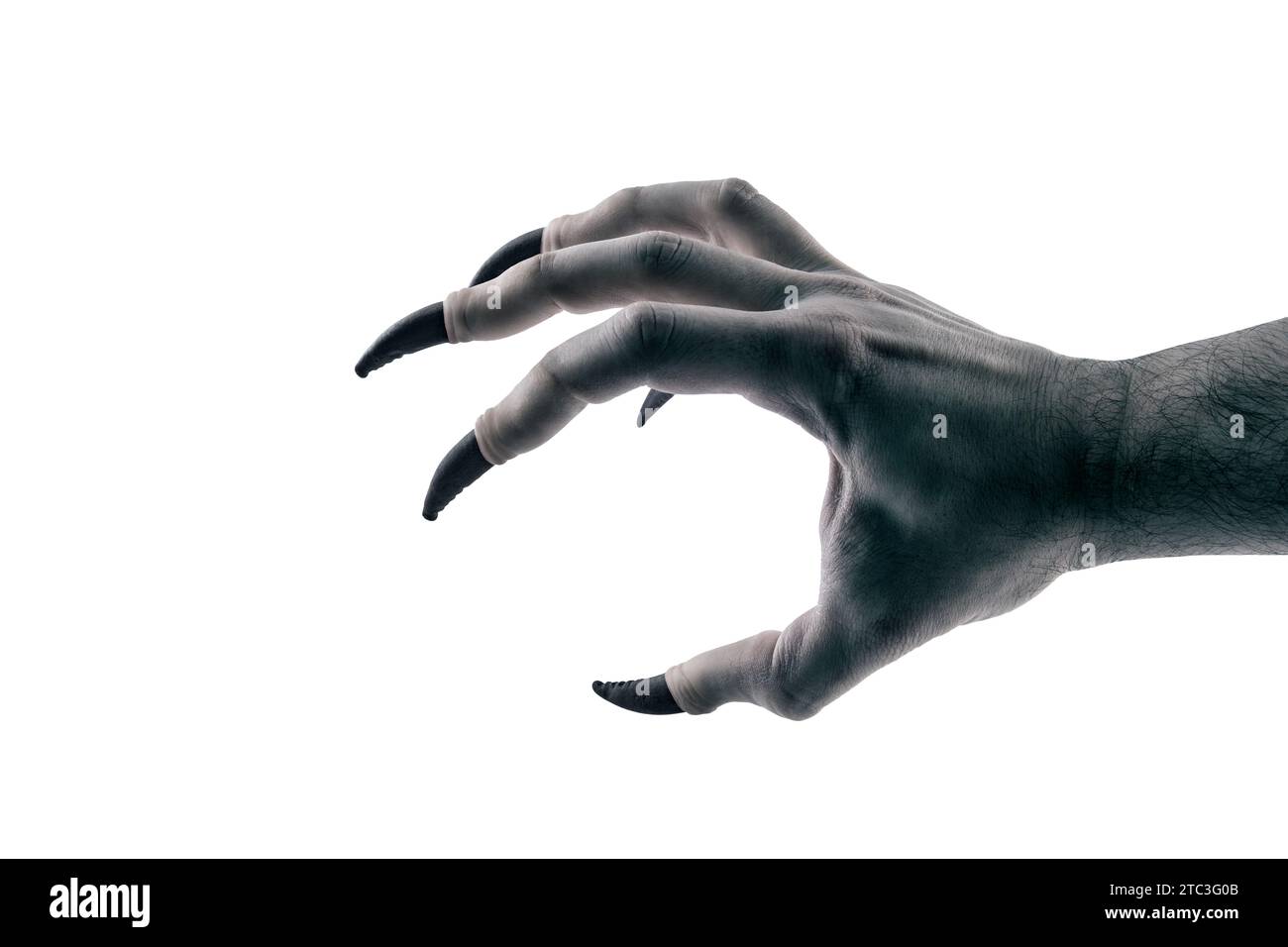 Creepy monster hand with black claws isolated on white background with ...
