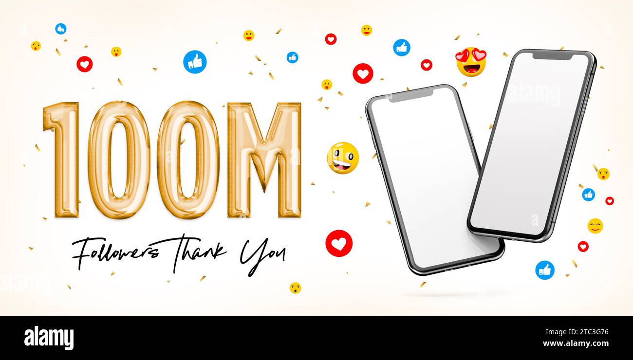 100 Million followers celebration. With two blank white screen ...