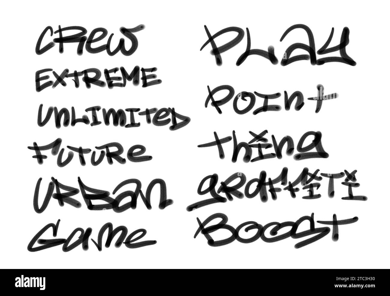 Collection of graffiti street art tags with words and symbols in black ...