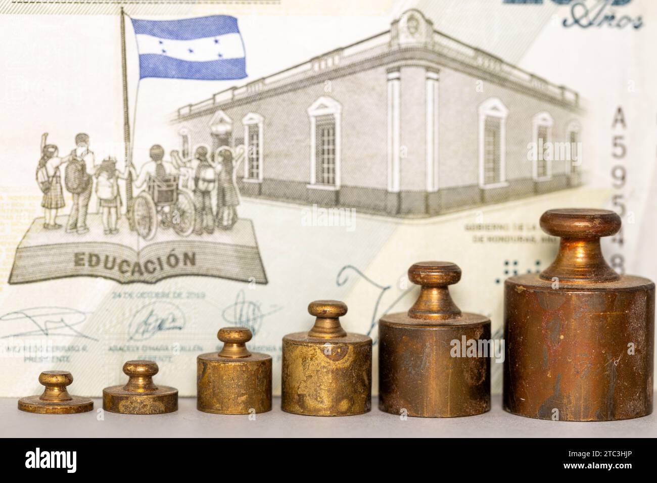 Honduras money, Banknote of 200 Honduran lempiras with set weights from ...