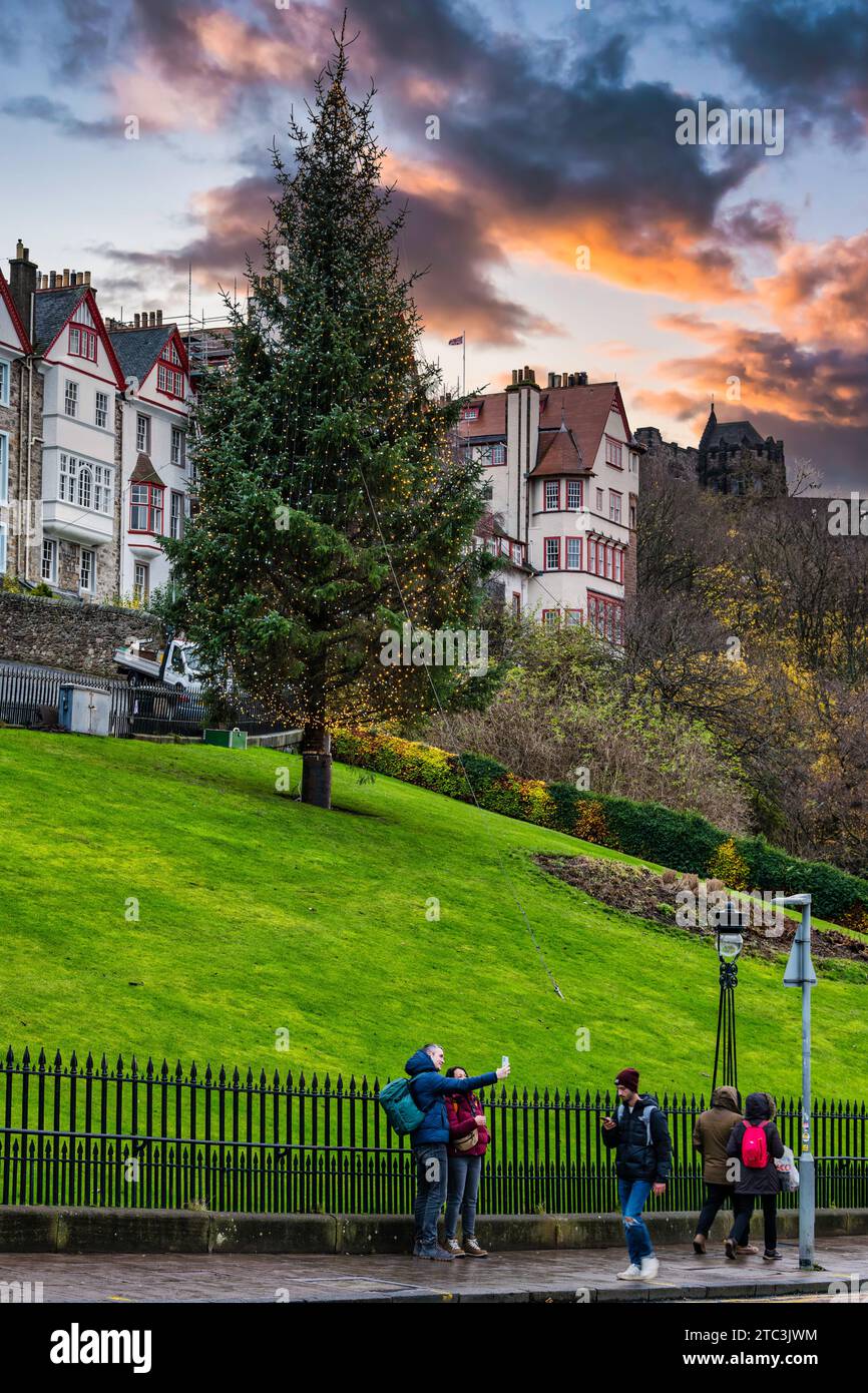 Norwegian fir tree on The Mound at Christmas time, Edinburgh, Scotland ...