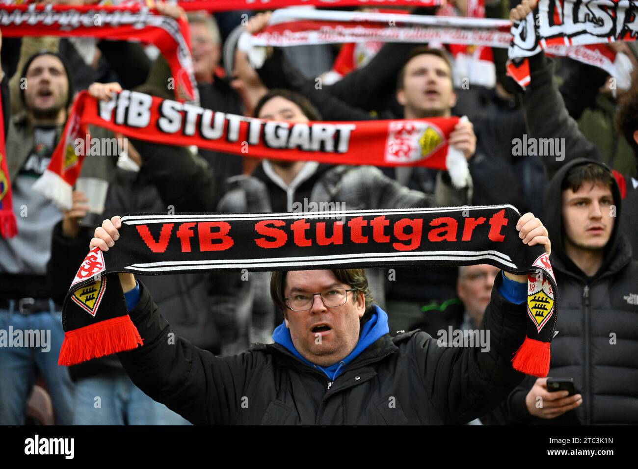Stuttgart, Deutschland. 10th Dec, 2023. Fanblock, Fans, Fankurve ...