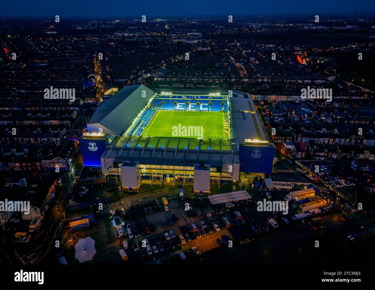 A general view of the stadium lit up after the Premier League match at ...