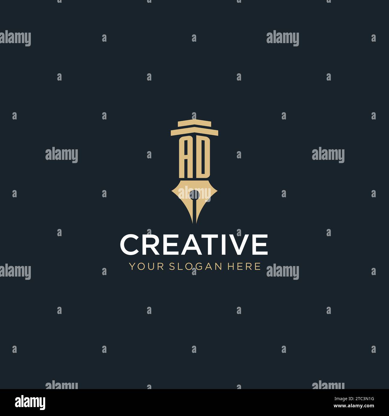 AD monogram initial logo with fountain pen and pillar style design ... AD monogram initial logo with fountain pen and pillar style design ...