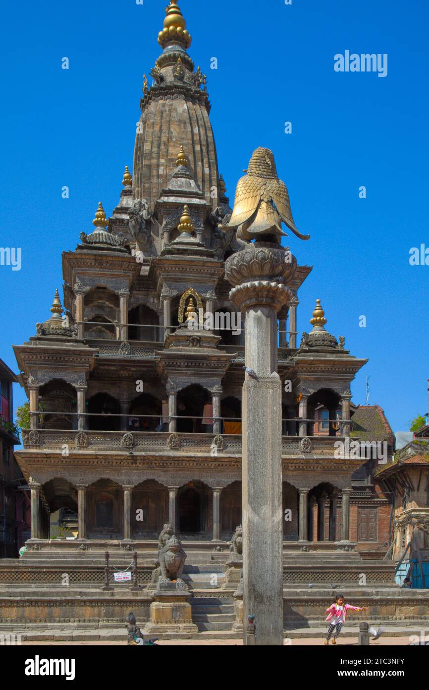 Nepal, Patan, Durbar Square, Krishna Temple, Garuda Pillar Stock Photo ...