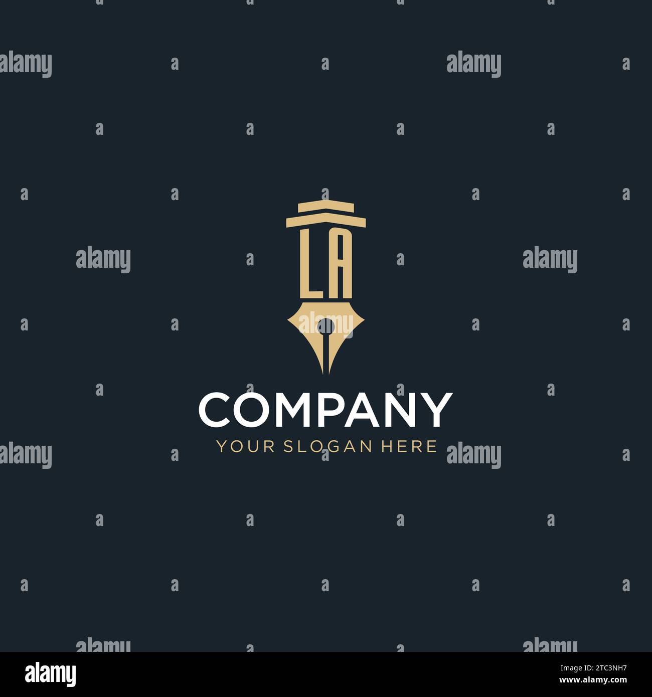 LA monogram initial logo with fountain pen and pillar style design ...