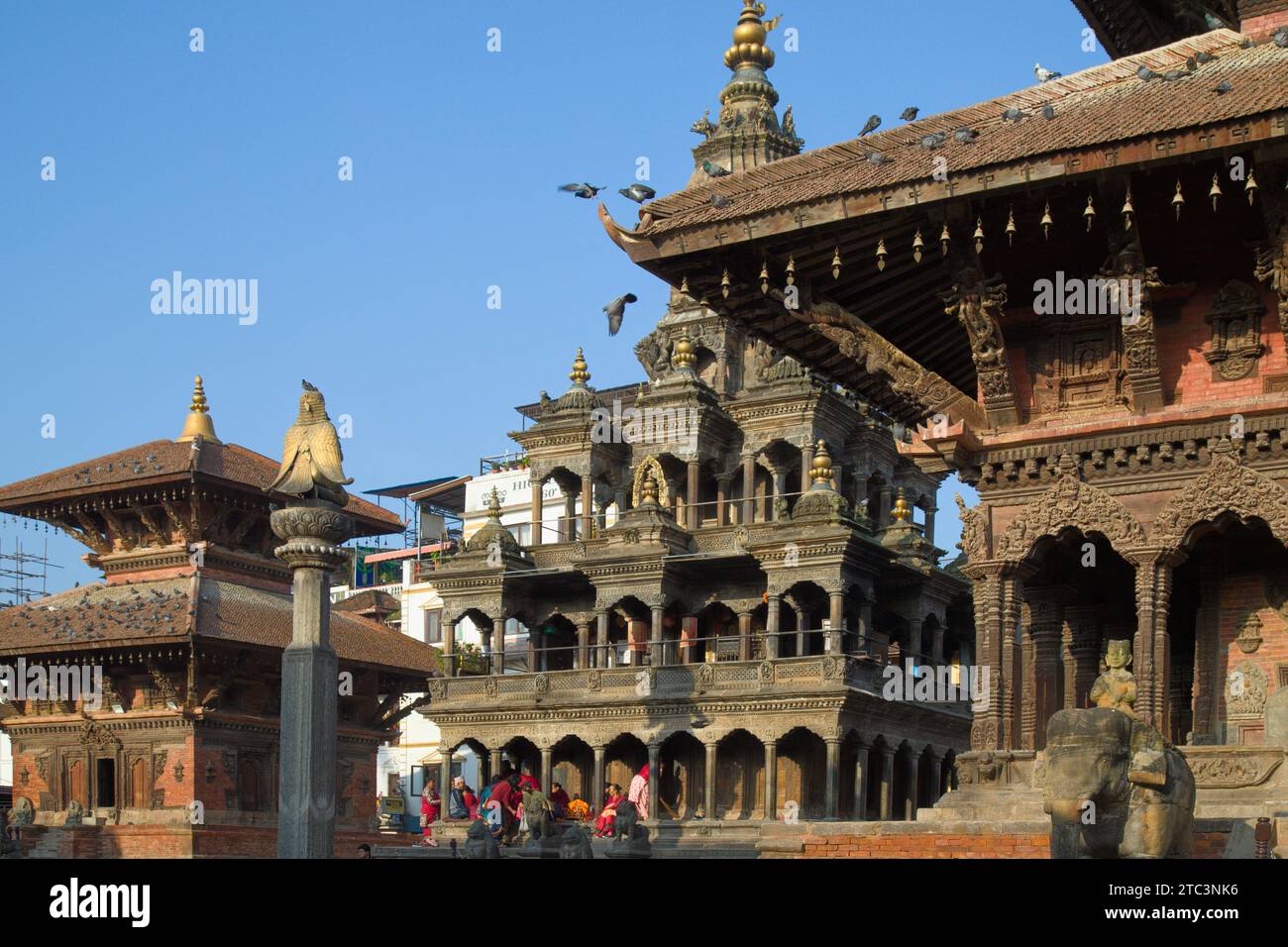 Nepal, Patan, Durbar Square, Char Narayan Temple, Garuda Pillar ...