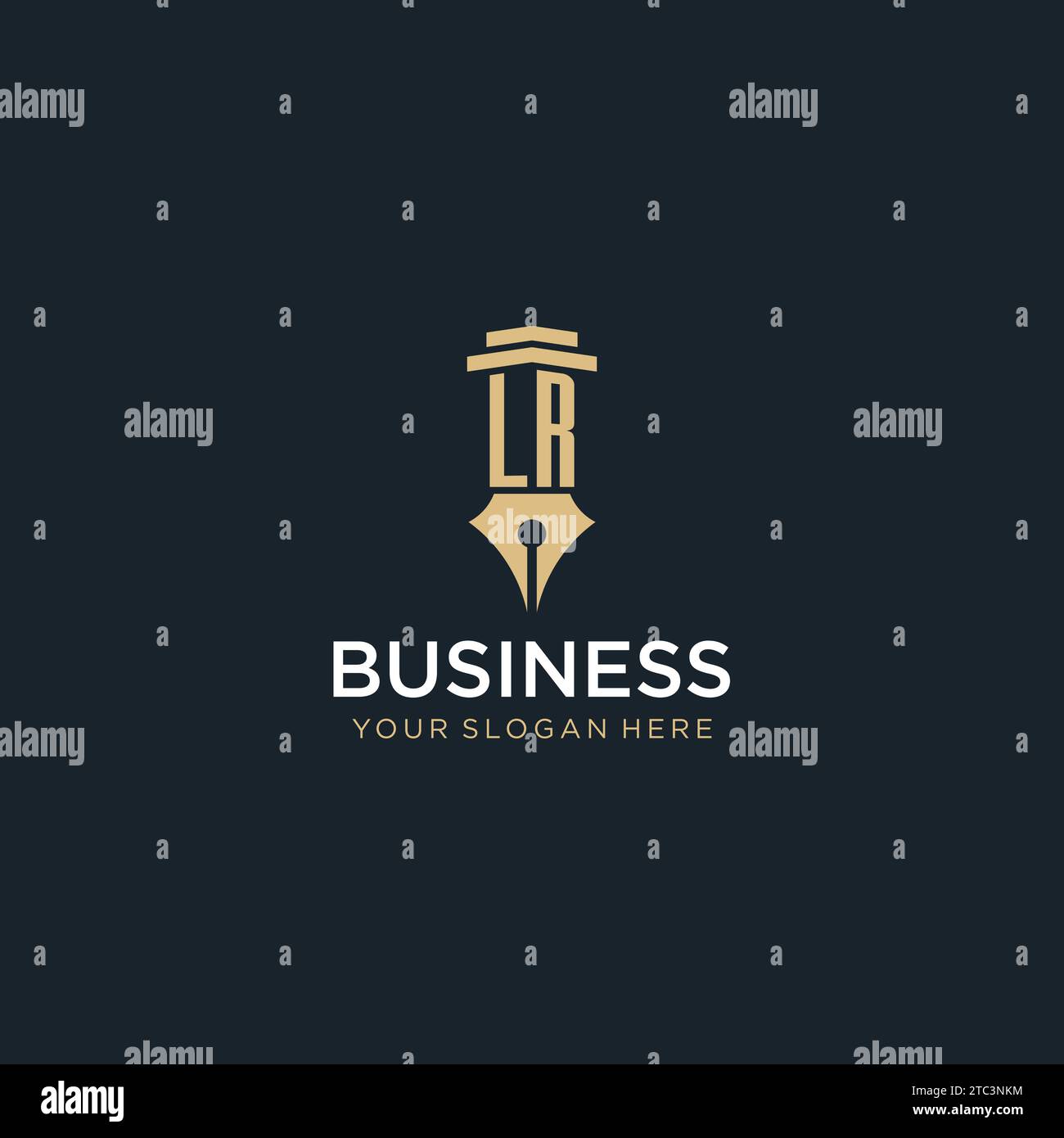 LR monogram initial logo with fountain pen and pillar style design ...