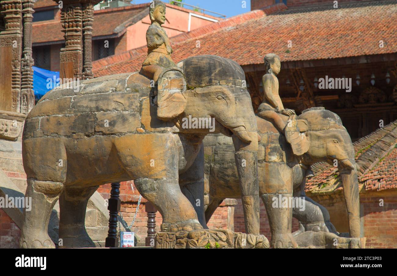 Nepal, Patan, Durbar Square, elephant statues Stock Photo - Alamy