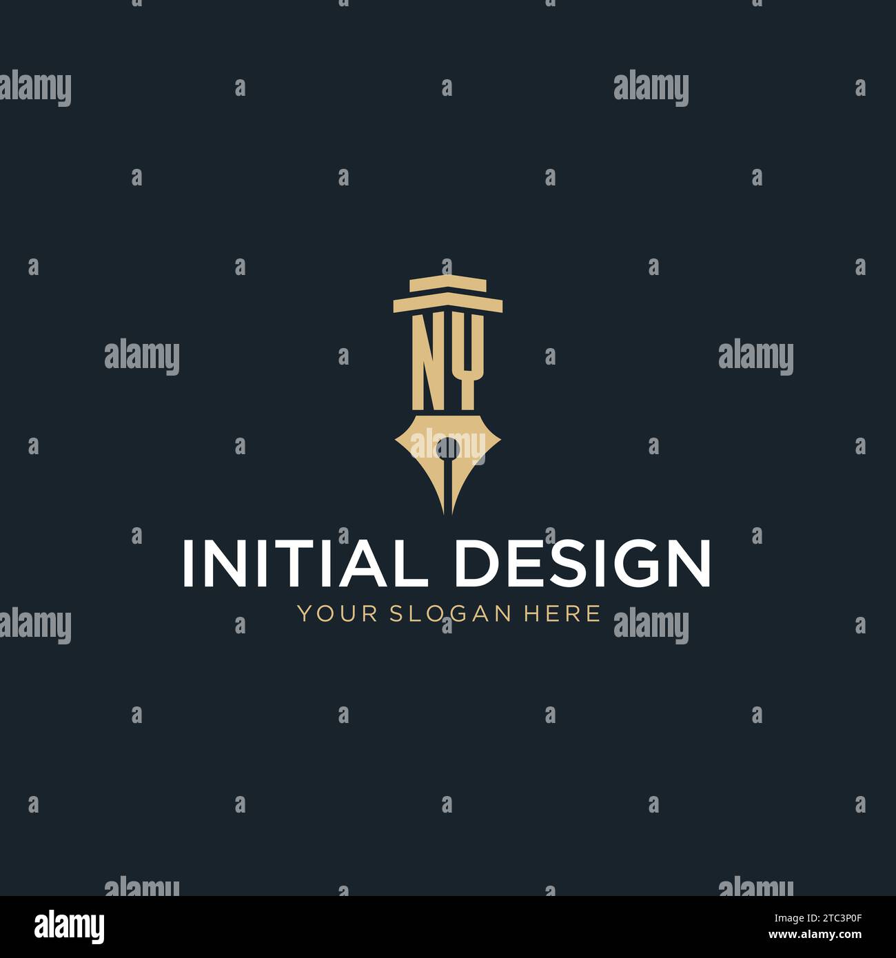 NY monogram initial logo with fountain pen and pillar style design ...