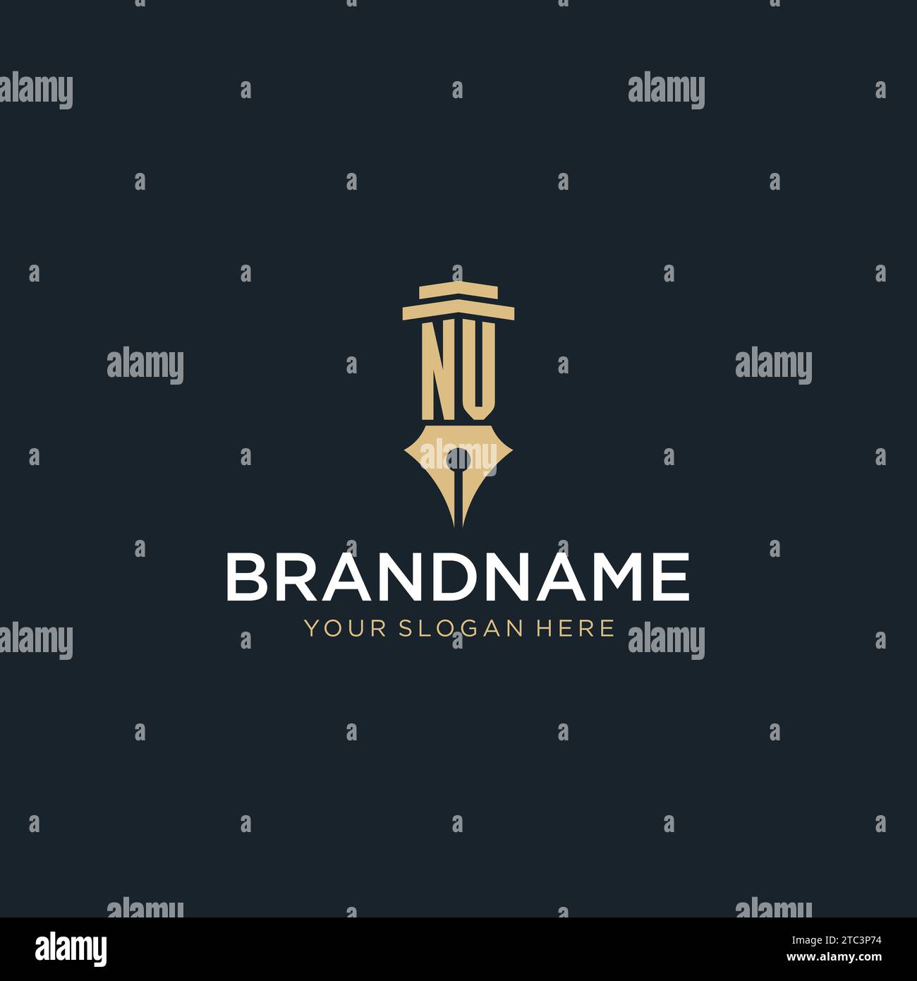 NV monogram initial logo with fountain pen and pillar style design ...