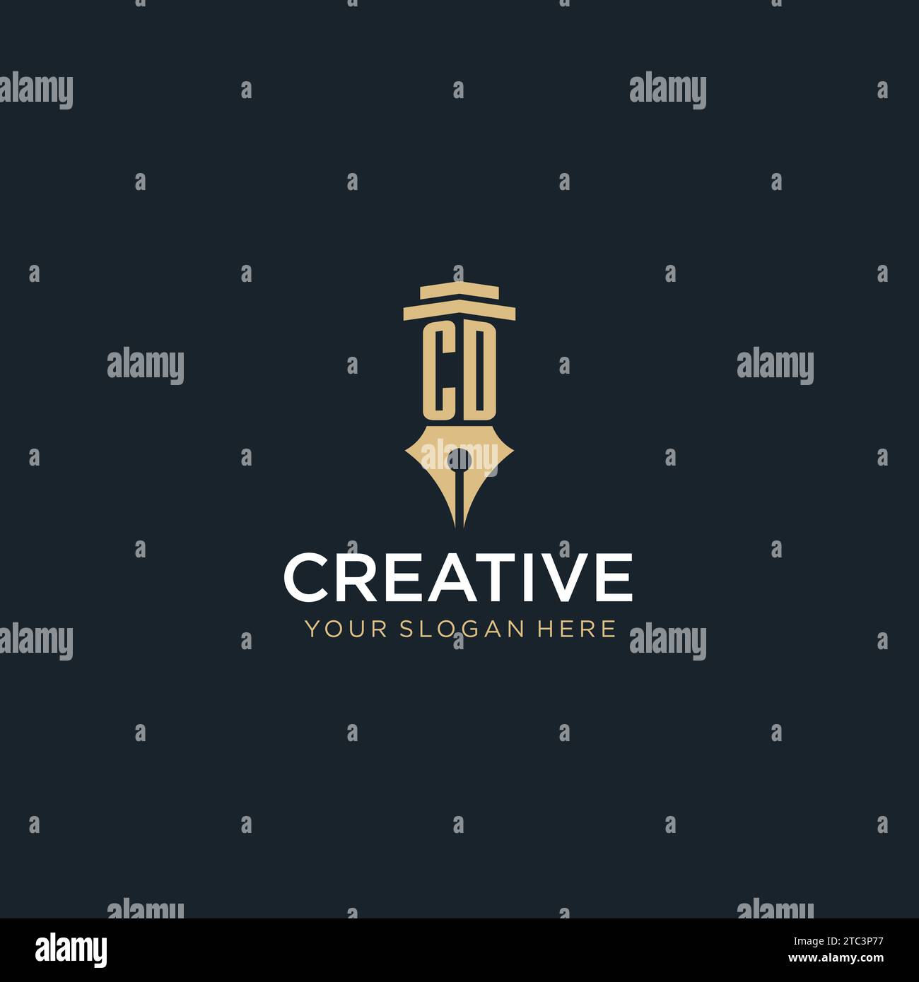 CD monogram initial logo with fountain pen and pillar style design ...