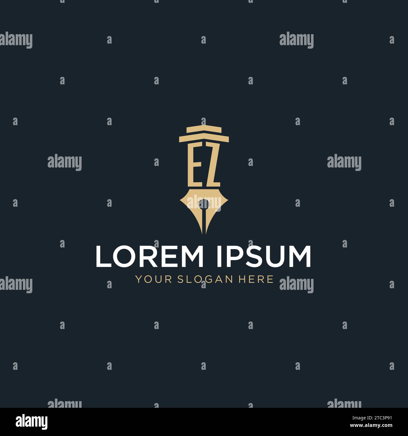 EZ monogram initial logo with fountain pen and pillar style design ...
