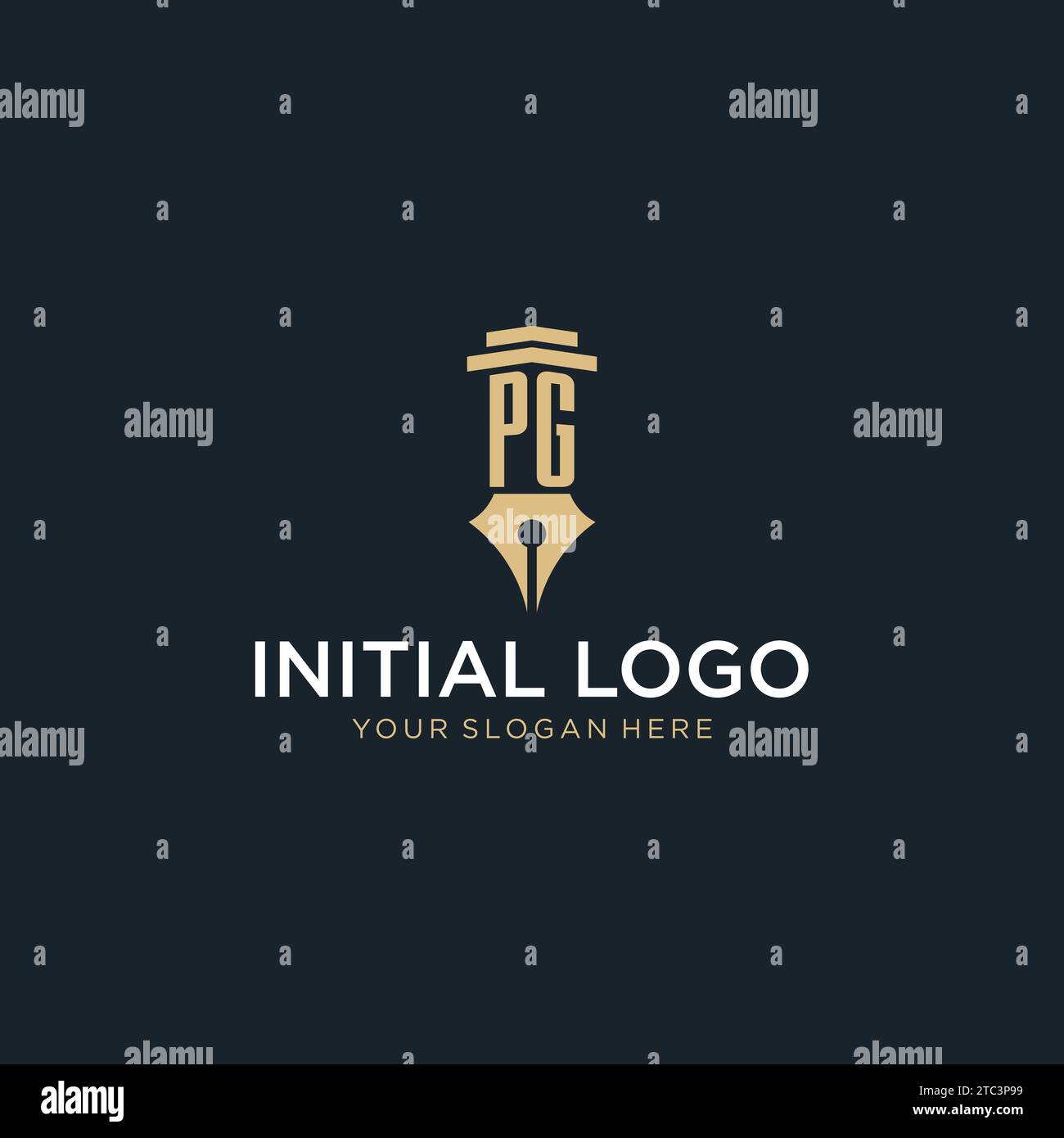 PG monogram initial logo with fountain pen and pillar style design ...