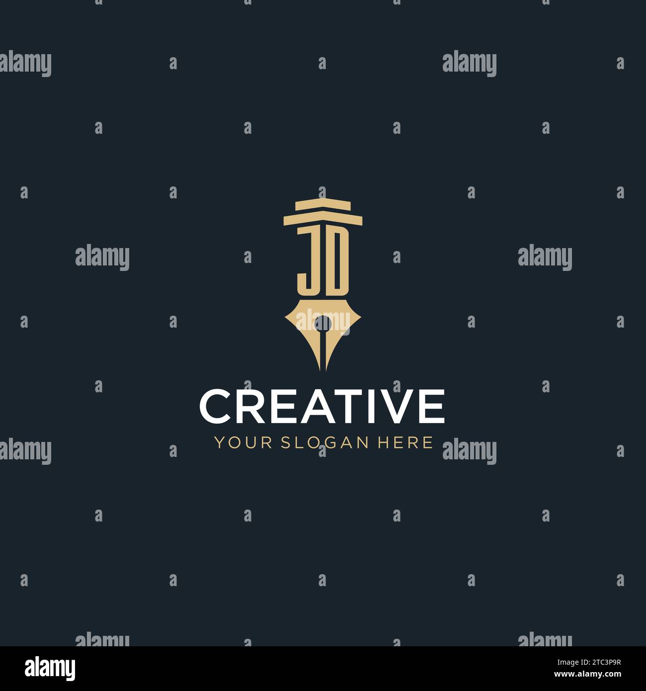 JD monogram initial logo with fountain pen and pillar style design ...